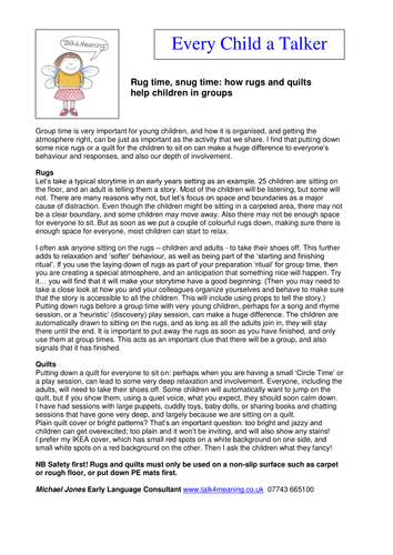 Rug time snug time: helping children enjoy groups | Teaching Resources