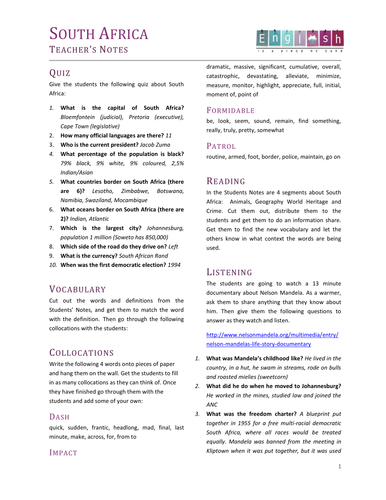 Reading Lesson Plan - South Africa | Teaching Resources