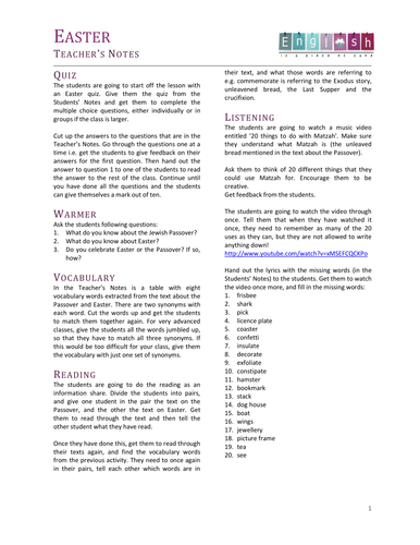 ESL Listening Lesson - Easter | Teaching Resources