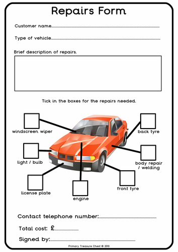 Mechanics Garage Classroom Worksheet | Teaching Resources