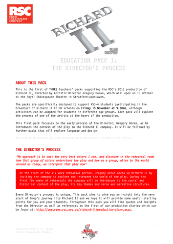 Richard II 2013 Teacher Pack | Teaching Resources