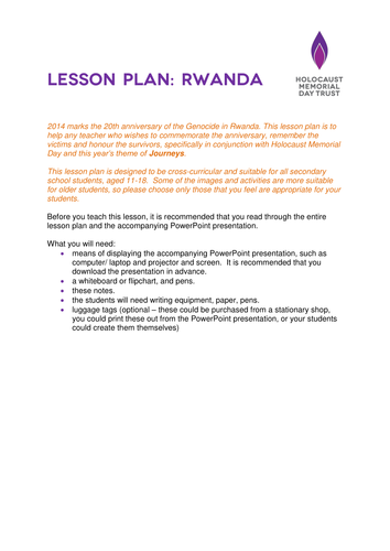 Lesson Plan on the Genocide in Rwanda for HMD 2014 | Teaching Resources