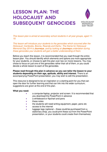 Lesson Plan - the Holocaust & Subsequent Genocides | Teaching Resources