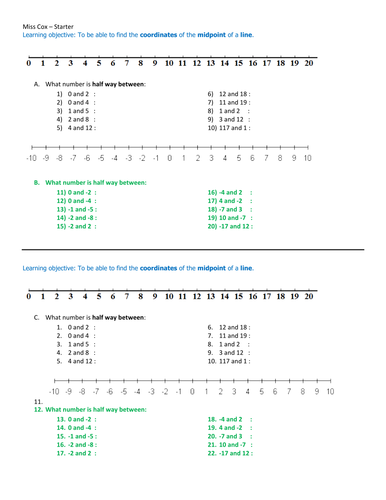 Midpoint Between Two Coordinates Resources Tes