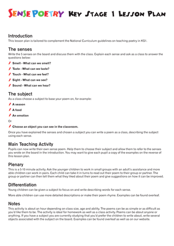 Senses Poetry Lesson Plan, Workshop & Activity | Teaching Resources
