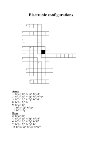 Electronic configurations: crossword | Teaching Resources