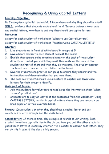 Recognising and using Capital Letters | Teaching Resources