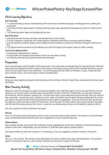 How to Write African Praise Poetry KS3 Lesson Plan | Teaching Resources