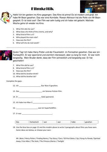 Echo 3 Rot Filmkritik Worksheet | Teaching Resources