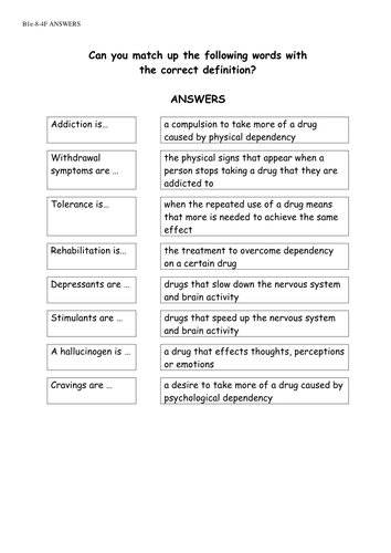 Drugs definition matchup | Teaching Resources