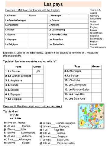 Les pays (en/au/aux) | Teaching Resources