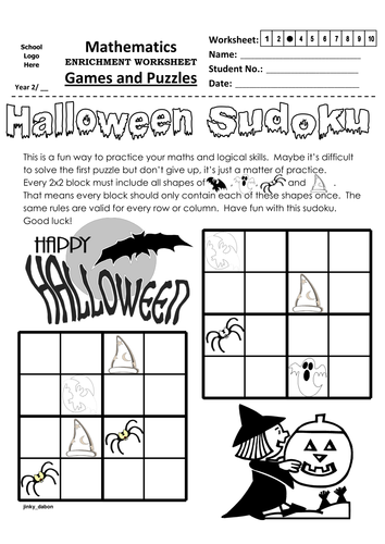 Halloween Themed Sudoku (4x4) | Teaching Resources