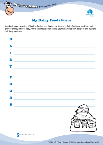 Fuel for Life - My Dairy Foods Poem | Teaching Resources