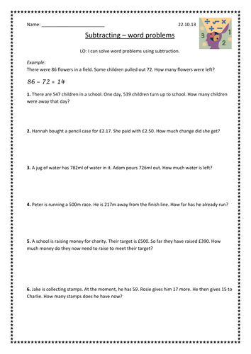 Subtraction word problems | Teaching Resources