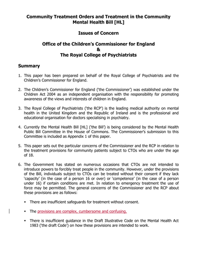 Community Treatment Orders | Teaching Resources