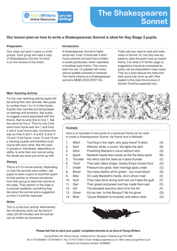 Shakespearean Sonnet Lesson Plan for KS3 | Teaching Resources