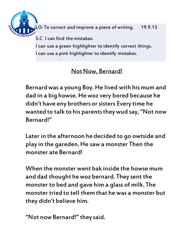 Not Now Bernard - Correct and Improve | Teaching Resources