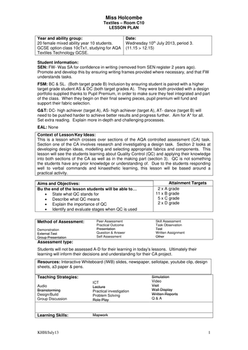 Lesson Plan: Quality control industry & classroom | Teaching Resources