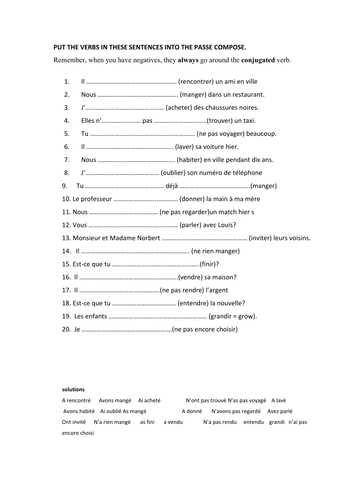 Passe Compose Worksheets | Teaching Resources