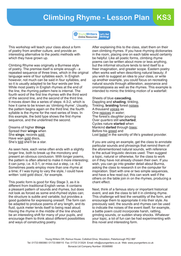 Climbing Rhyme Lesson Plan for Key Stage 3 | Teaching Resources
