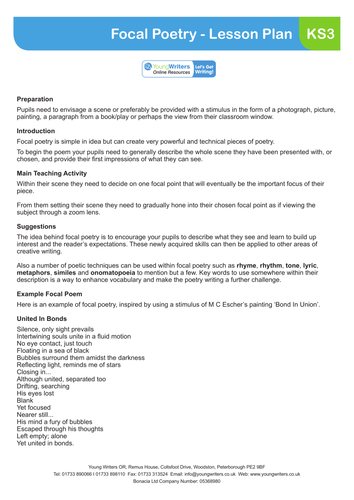 Focal Poetry Lesson Plan for Key Stage 3 | Teaching Resources
