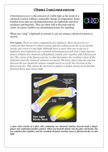 Rates of reaction, temperature and glow sticks | Teaching Resources