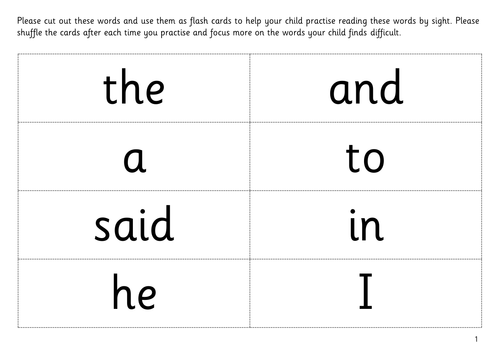 HFW - Flashcards Homework - Parent Partnership | Teaching Resources