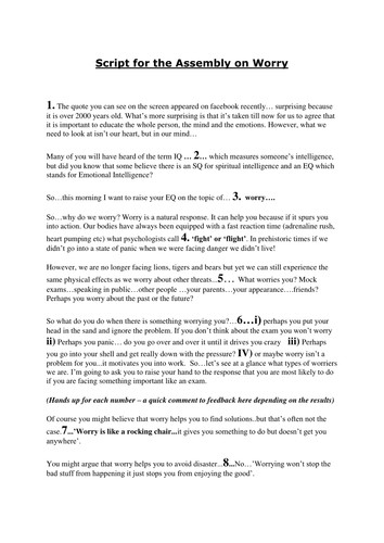 Assembly on Worry | Teaching Resources