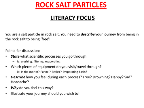 Rock salt particle story - Literacy focus | Teaching Resources