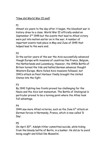 SB + reading comp. How World War II ended KS2/3 | Teaching Resources
