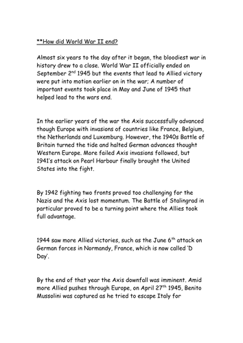 SB + reading comp. How World War II ended KS2/3 | Teaching Resources