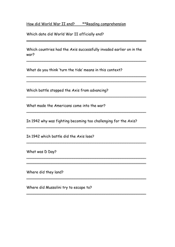 SB + reading comp. How World War II ended KS2/3 | Teaching Resources
