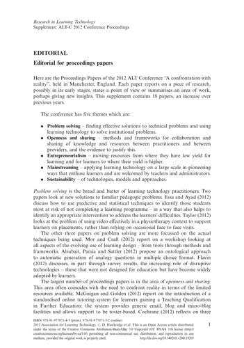 Editorial for proceedings papers | Teaching Resources