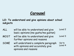 School subjects and opinions carousel (Spanish) | Teaching Resources