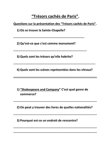 Gems of Paris (Hidden treasures) | Teaching Resources