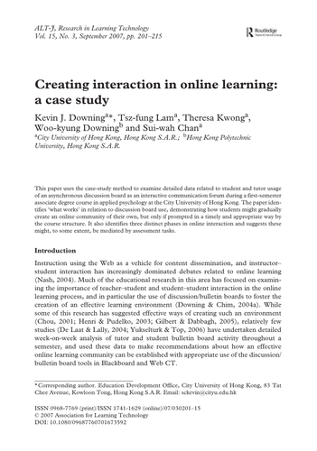 Creating interaction in online learning:case study | Teaching Resources
