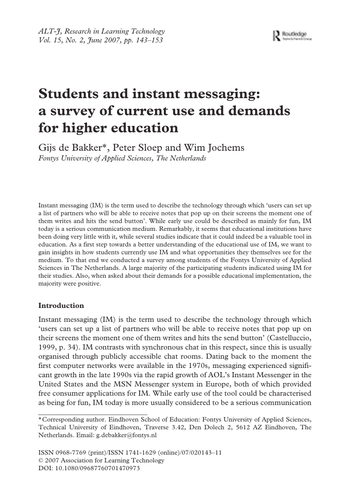 Students and instant messaging: a survey | Teaching Resources
