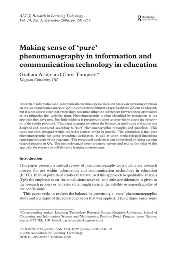 Making sense of ‘pure’ phenomenography in ICT | Teaching Resources