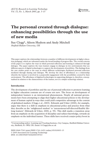 The personal created through dialogue: enhancing | Teaching Resources