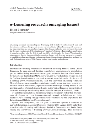 e-Learning research: emerging issues? | Teaching Resources