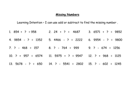 Addition and Subtraction - missing number sums | Teaching Resources