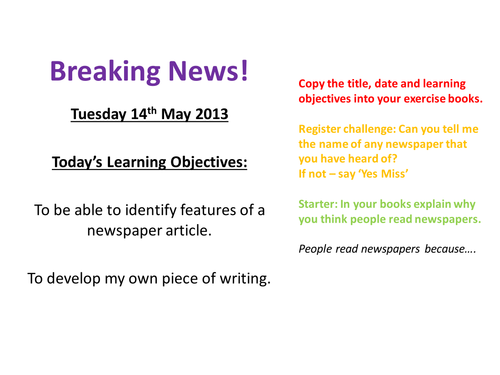 Writing For The News - 3 lessons | Teaching Resources