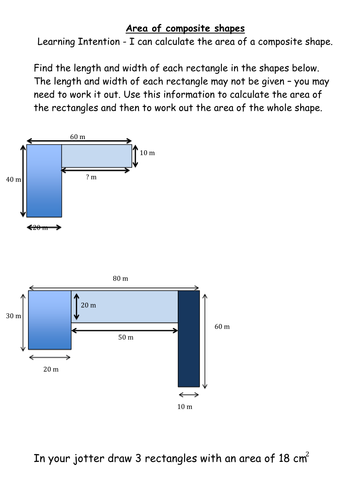 Area worksheets - rectangles and composite shape | Teaching Resources