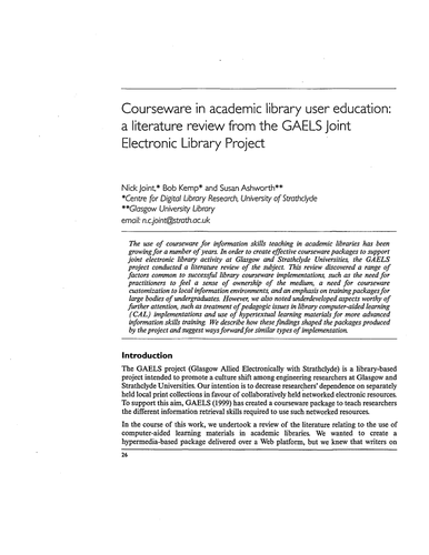 Courseware in academic library user education | Teaching Resources