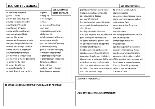 sport and exercise in French | Teaching Resources