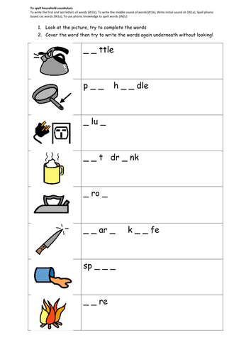 Spelling household object words | Teaching Resources