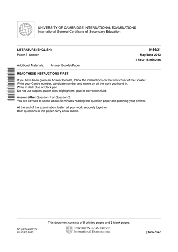 IGCSE English Literature Unseen Poetry | Teaching Resources