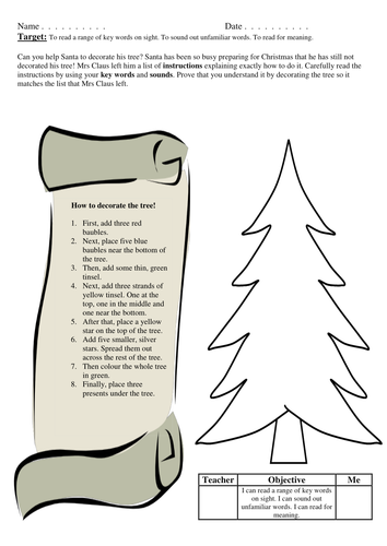 KS1 Christmas Tree Decoration Reading Comp | Teaching Resources