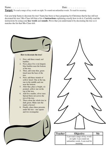 KS1 Christmas Tree Decoration Reading Comp | Teaching Resources