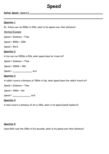 Speed Worksheets | Teaching Resources